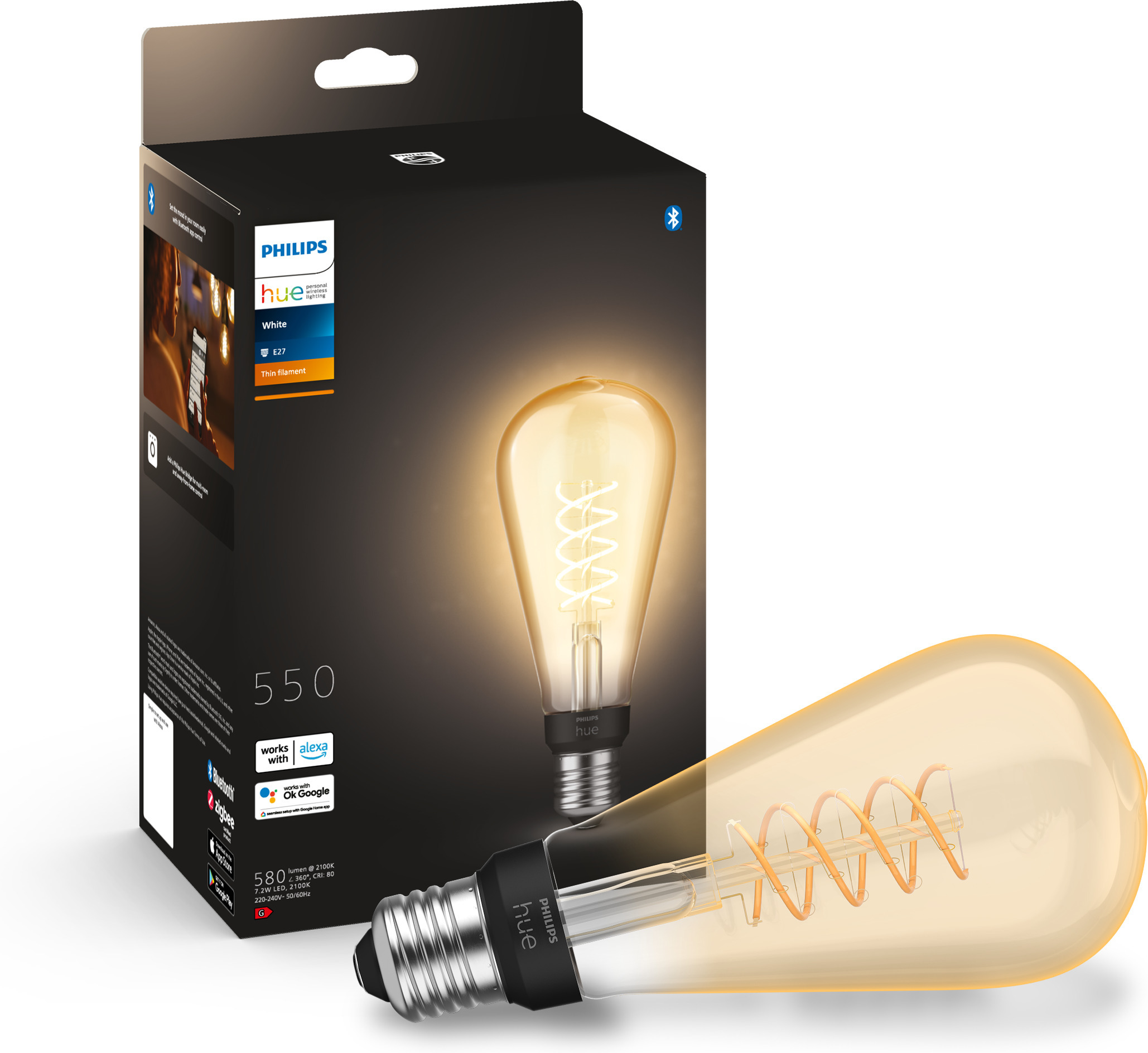 Philips Hue White Filament ST72 Edison filament smart bulb, E27 ...