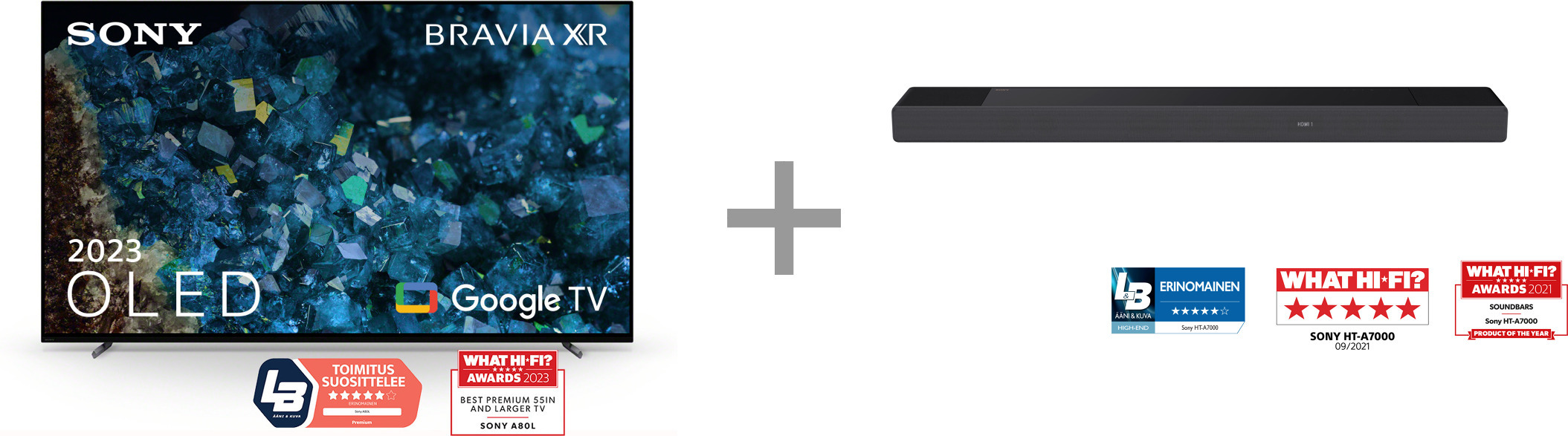 Sony A80L 65" 4K OLED Google TV + HT-A7000 7.1.2 Dolby Atmos Soundbar ...