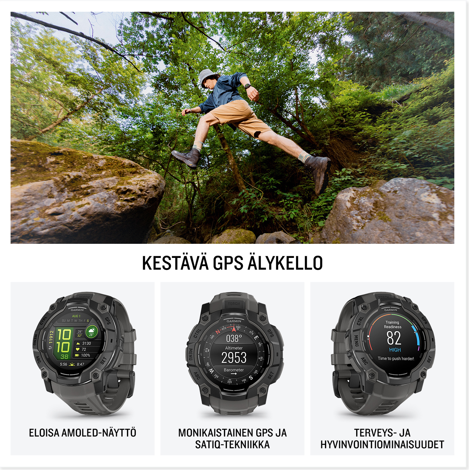 Garmin Instinct 3 GPS-älykello, 50 mm, musta / grafiitinharmaa ...