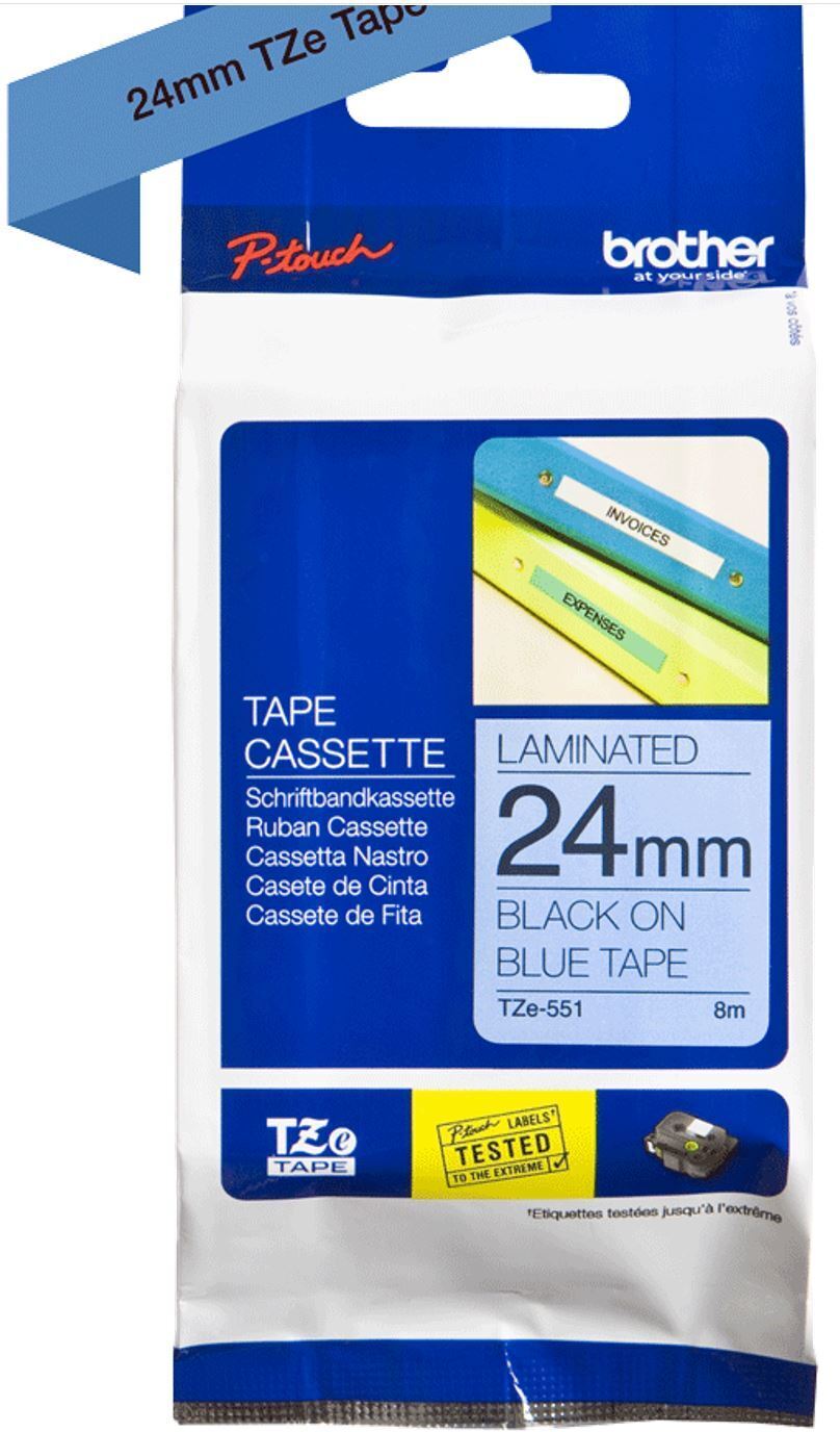 Brother TZe-551 -tarranauha, 24 mm x 8 m, musta sinisellä pohjalla ...