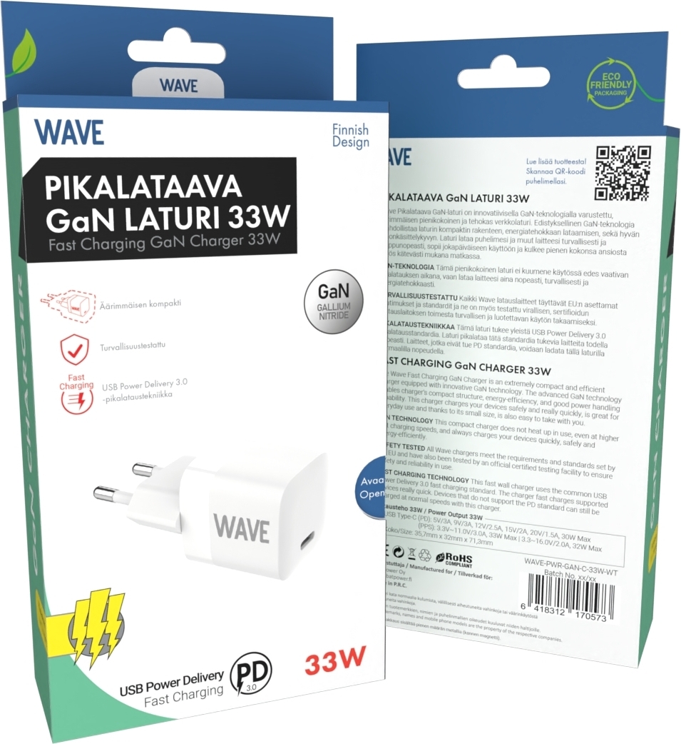 Wave GaN 33W -verkkolaturi, USB-C, valkoinen – Verkkokauppa.com