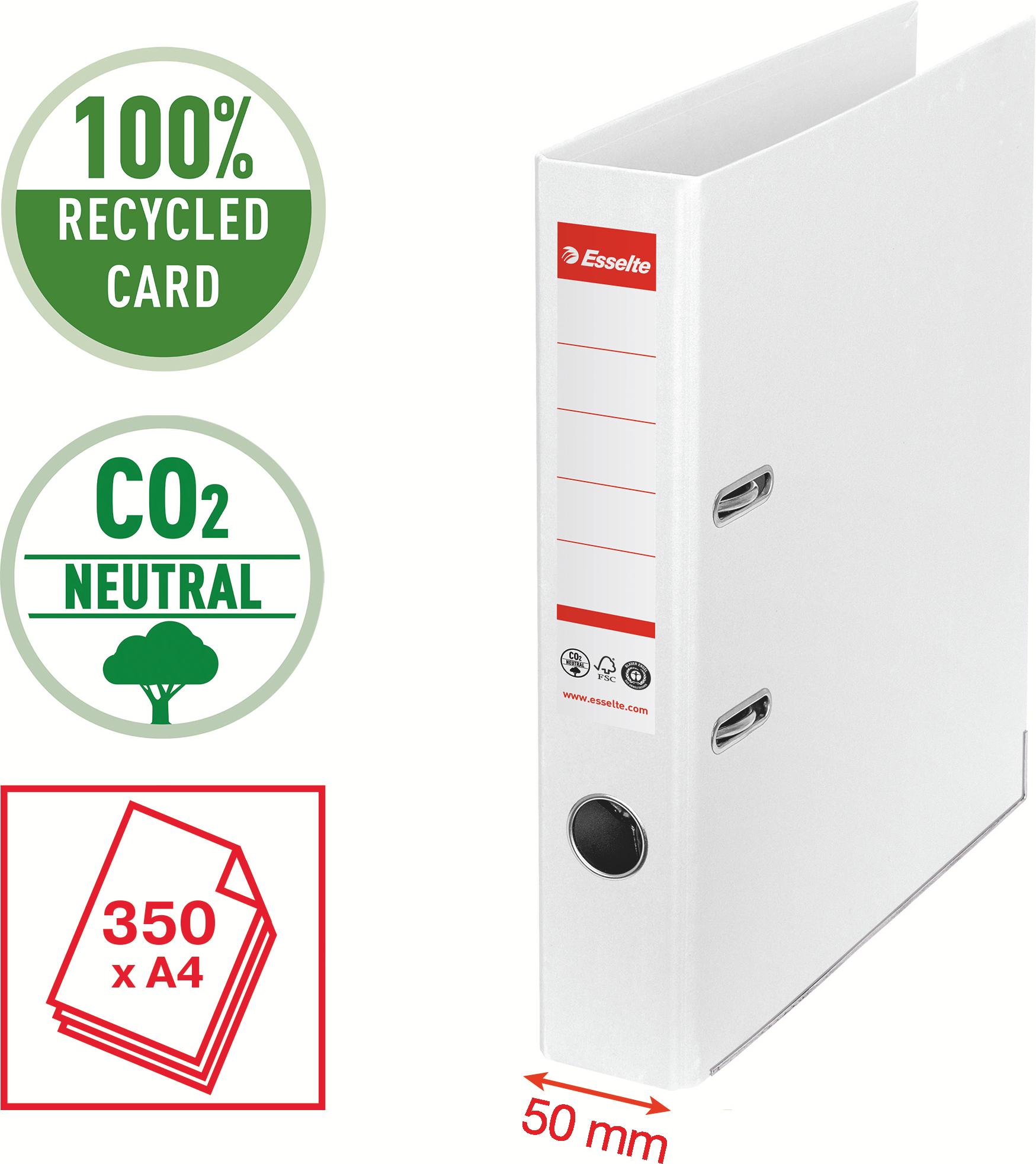 Esselte No1 Climate Neutral Recycling Folder, 50 mm, White, 5 pcs ...