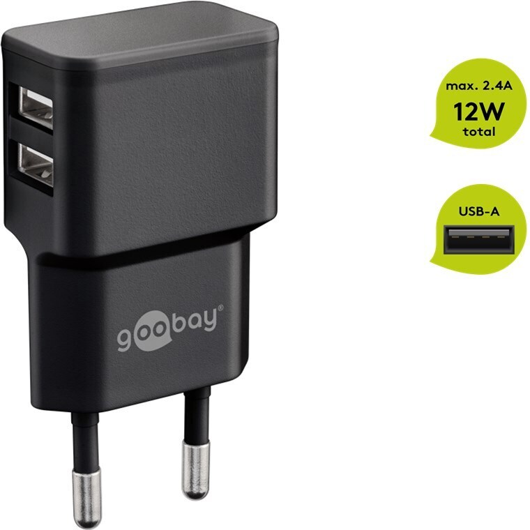Goobay 12 W -virtalähde, 2x USB-A, musta – Verkkokauppa.com