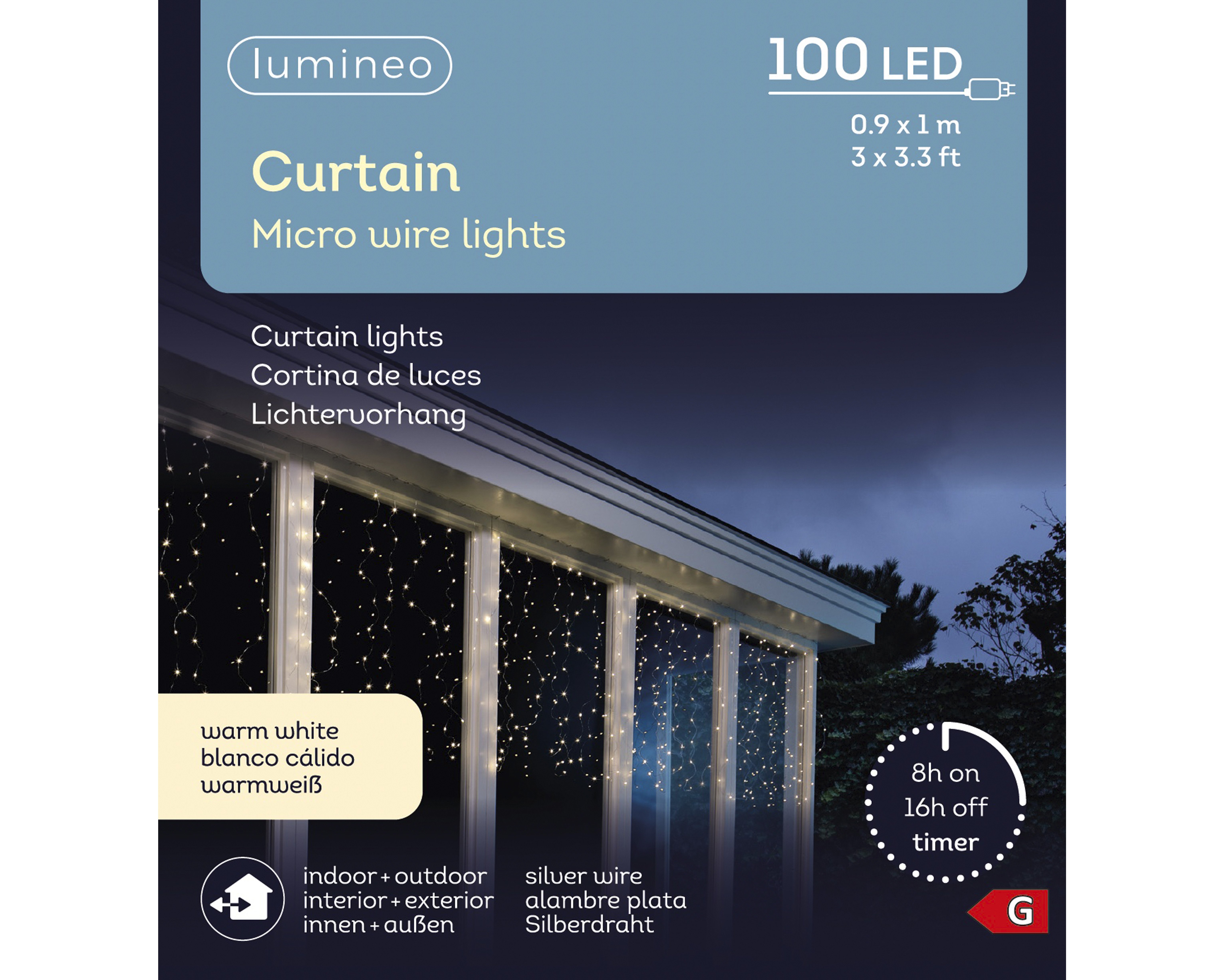 Lumineo Micro LED curtain koristevalosarja ulkokäyttöön, 90 x 100 cm ...