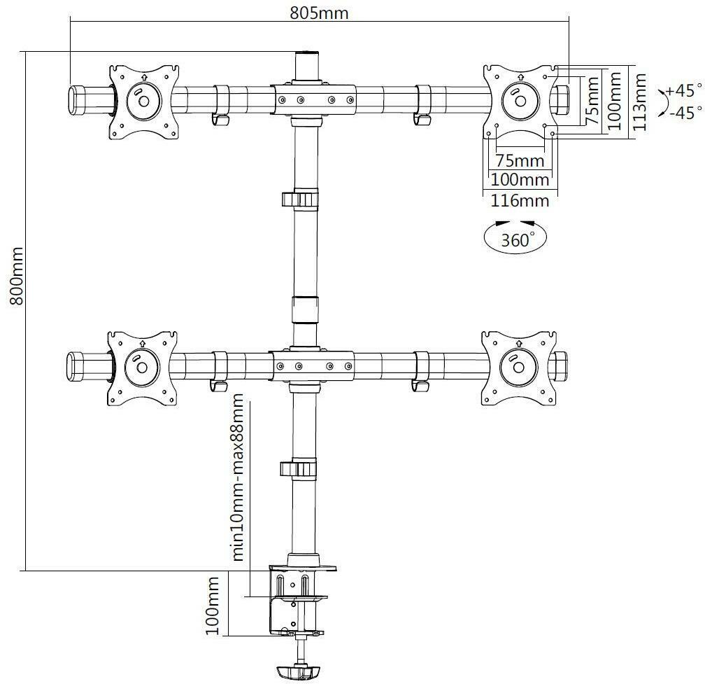 Multibrackets M Deskmount Basic Quad -monitoriteline, musta – Verkkokauppa.com