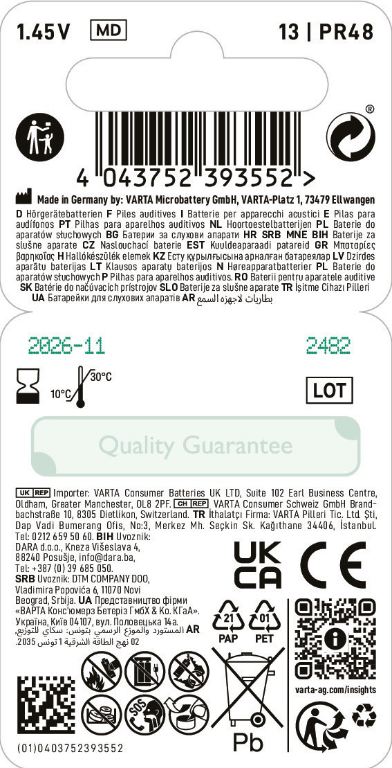 Varta 13/PR48 -kuulolaiteparisto, 1.45V, 60 kpl – Verkkokauppa.com