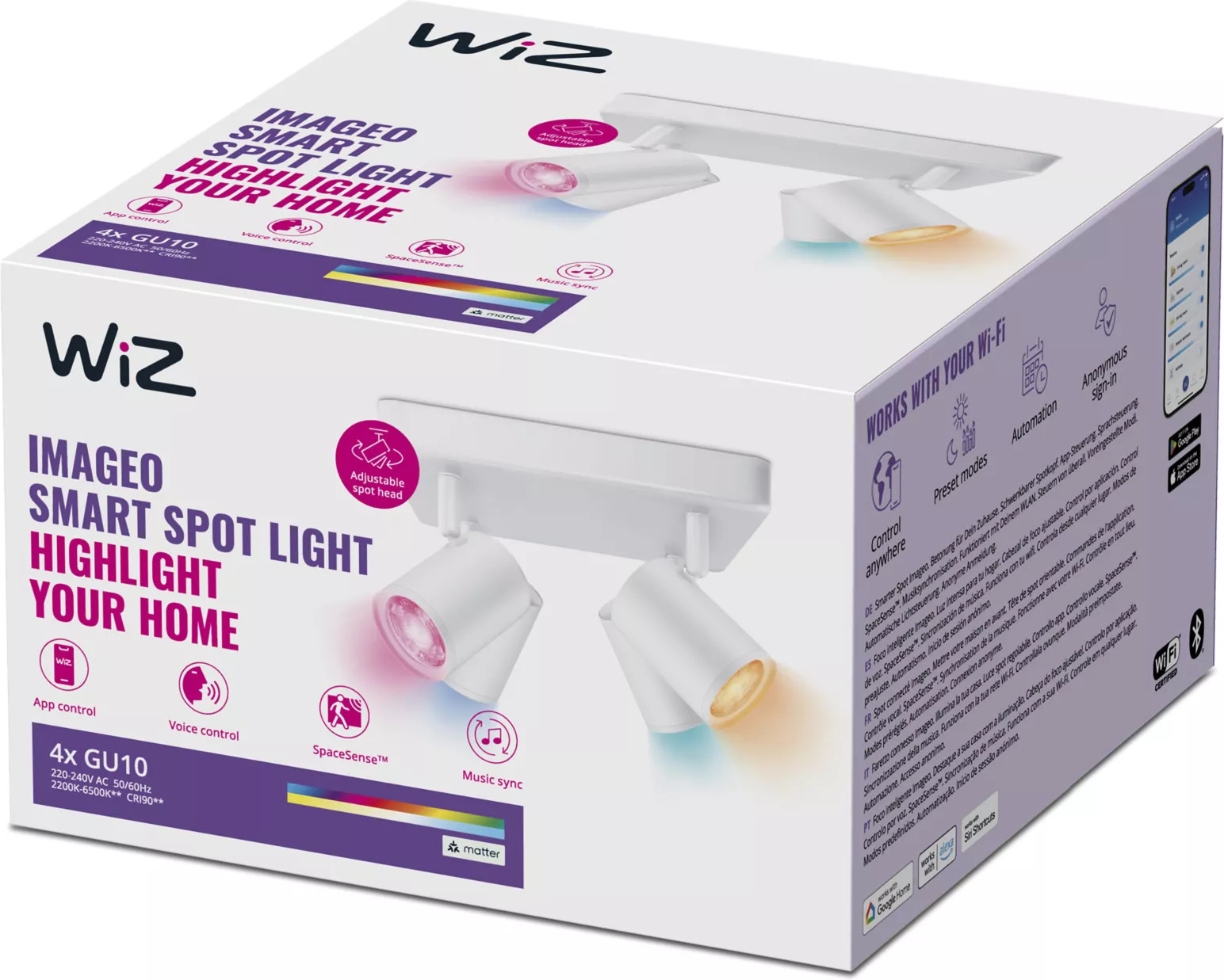 WiZ IMAGEO Spots 4x5W 22-65K RGB spottivalaisin, valkoinen ...