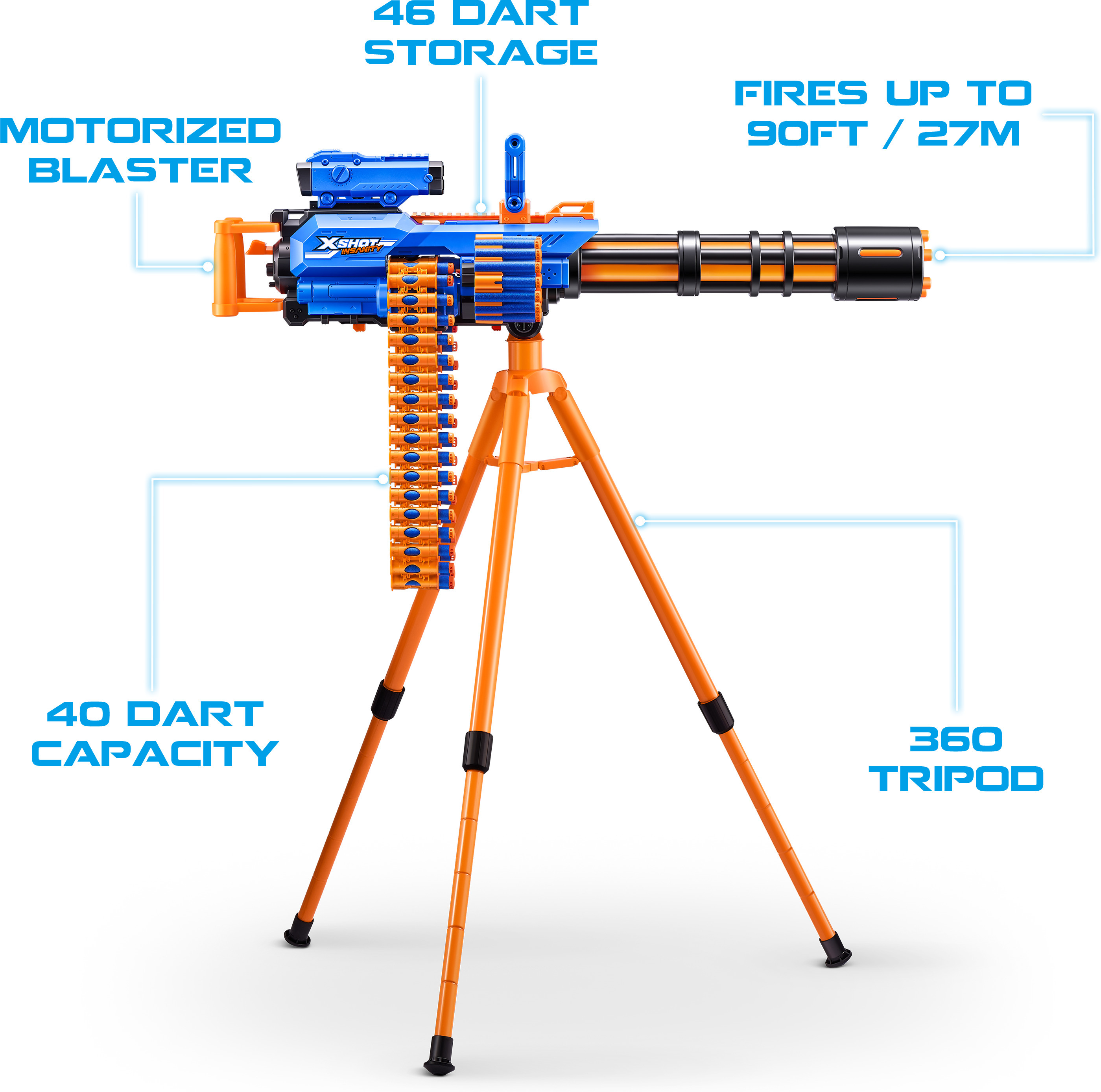 X-Shot Insanity-Motorized Age Fire Gatlin Gun with tripod ...