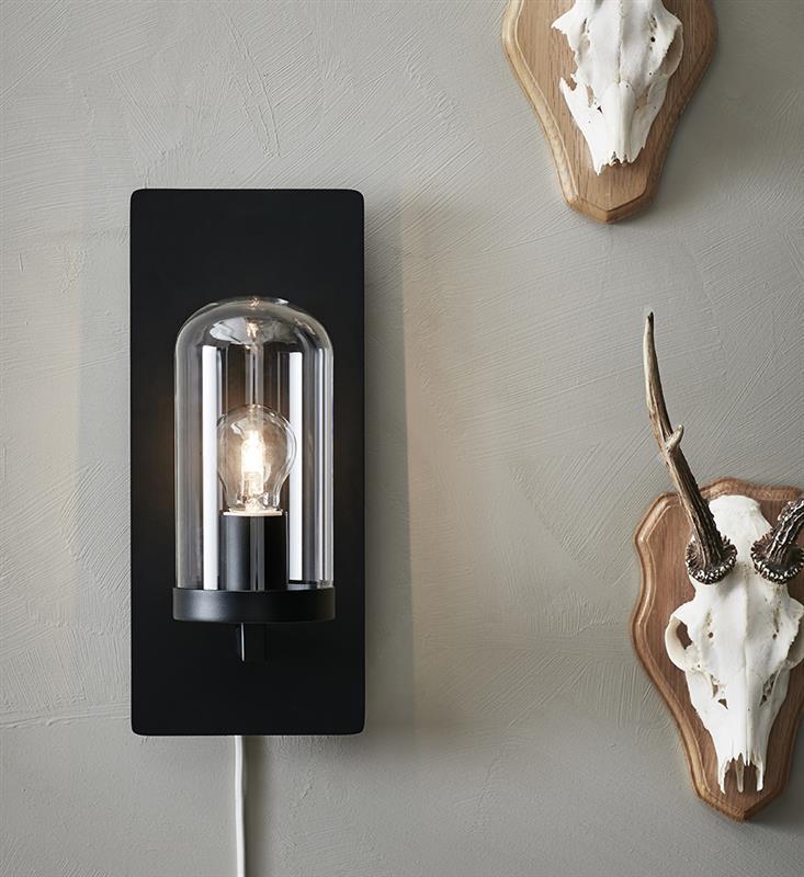 Markslöjd Barnaby -seinävalaisin, E27, musta, lasikuvulla ...