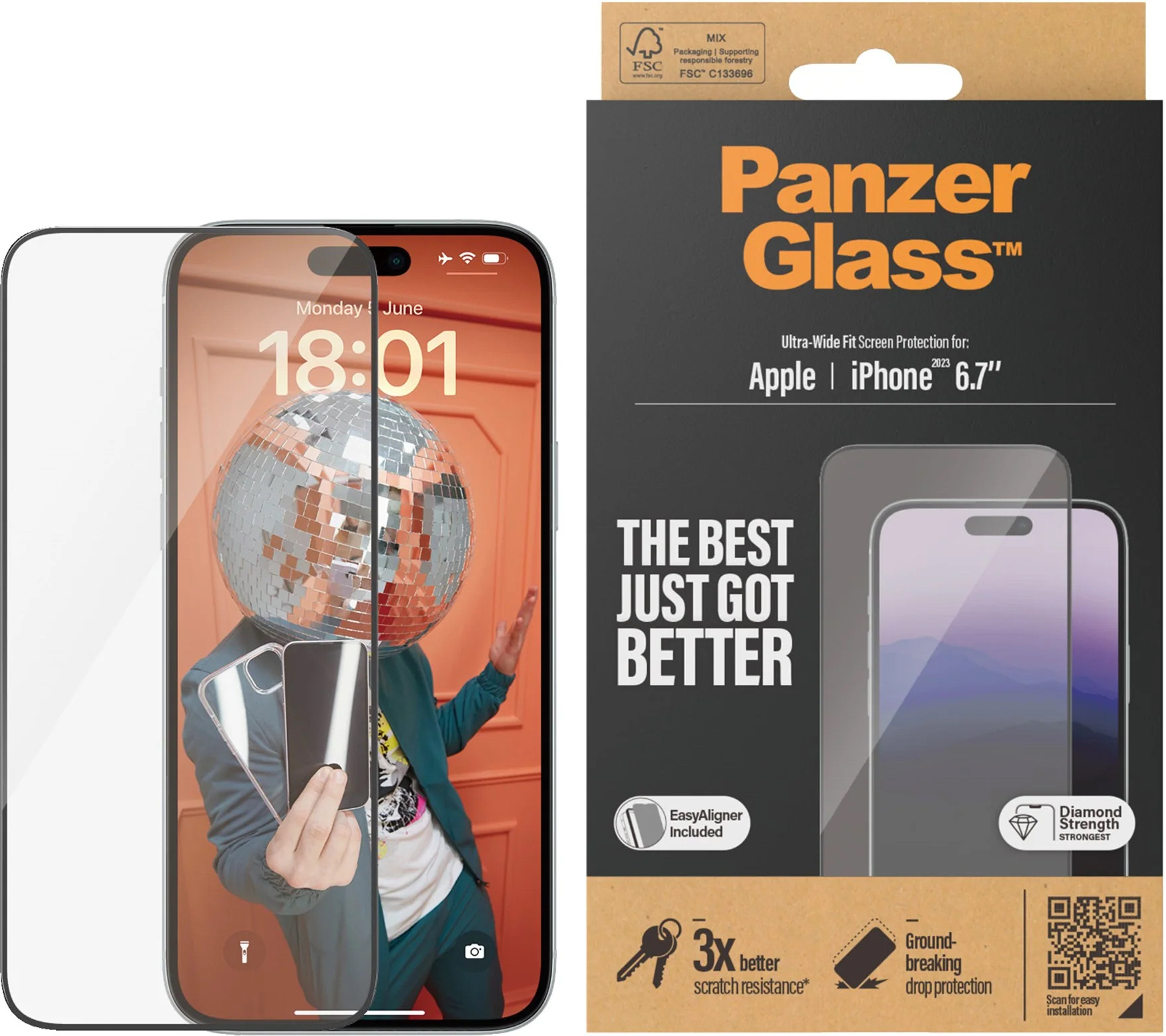 PanzerGlass Ultra-wide Fit with Aligner -panssarilasi, iPhone 15 Plus ...