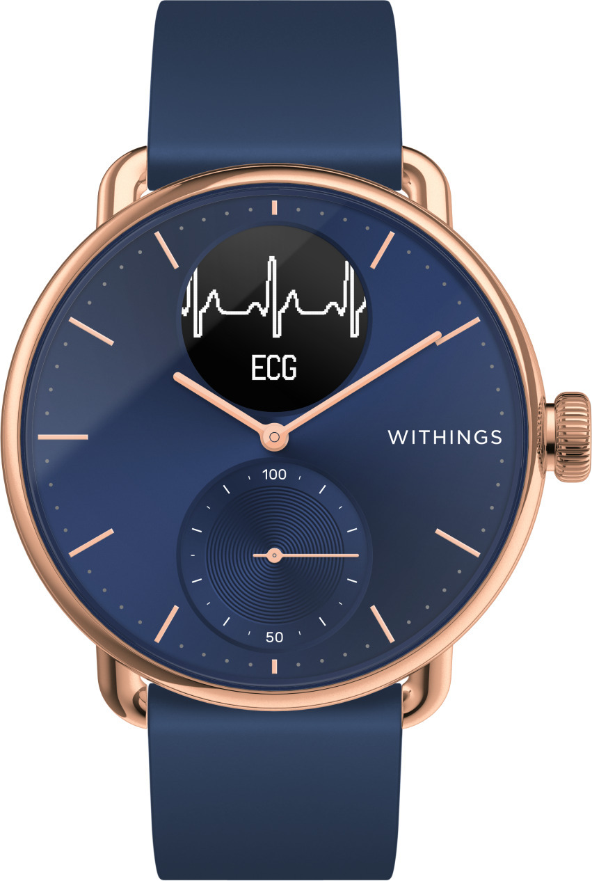 Withings Scanwatch EKG hybridi lykello Ruusukulta Sininen 38 Mm Withings Scanwatch EKG hybridi lykello Ruusukulta Sininen 38 Mm
