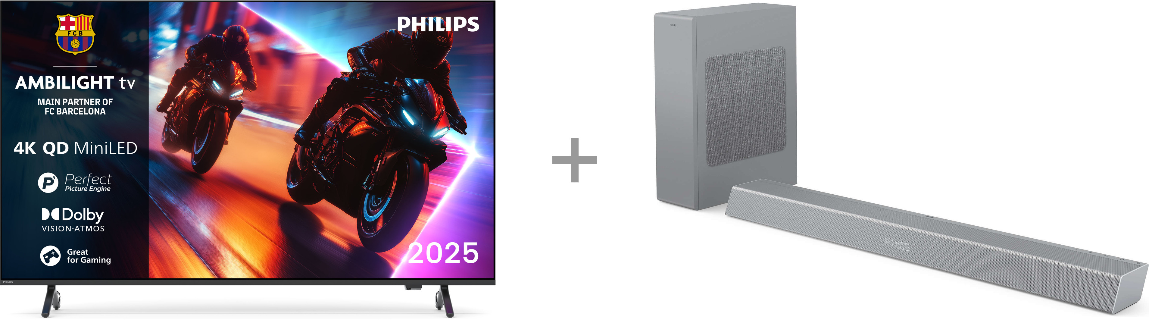 Philips 75" MLED910 – 4K QD Mini-LED Ambilight TV + TAB8505 2.1 Dolby ...