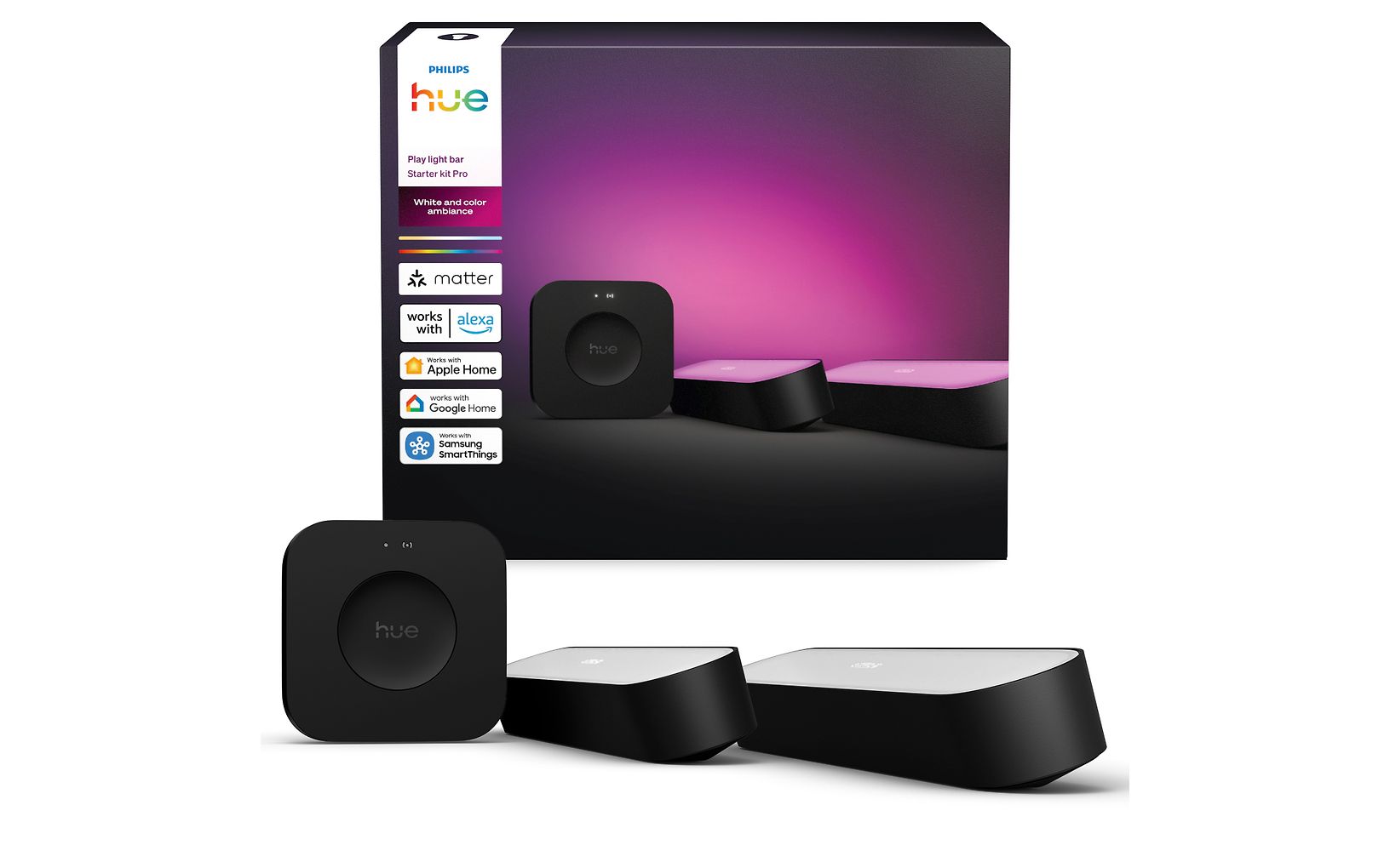 Philips Hue Pro Starter kit pakkaus, 2 valopalkkia ja Hue-silta ...