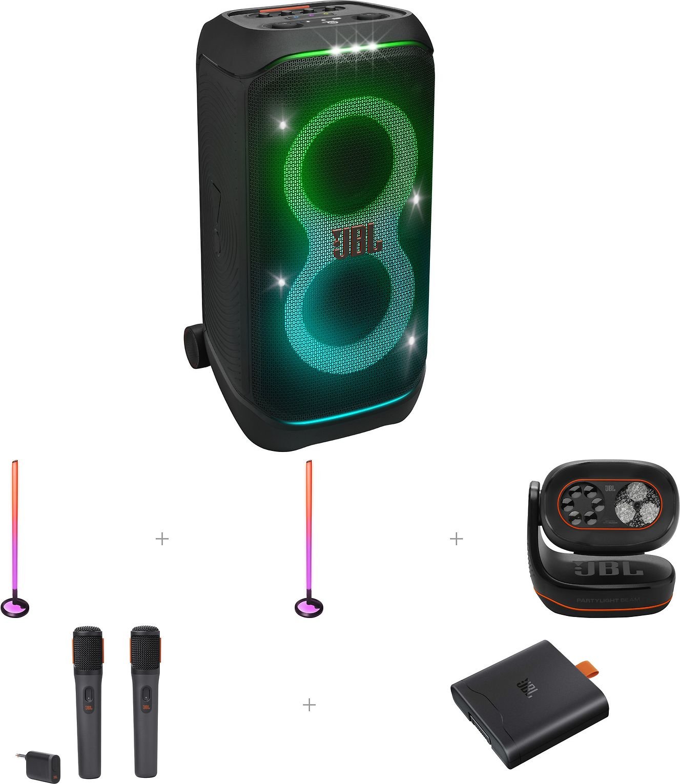 JBL PartyBox Stage 320 + Wireless Mic + 2 kpl PartyLight Stick ...