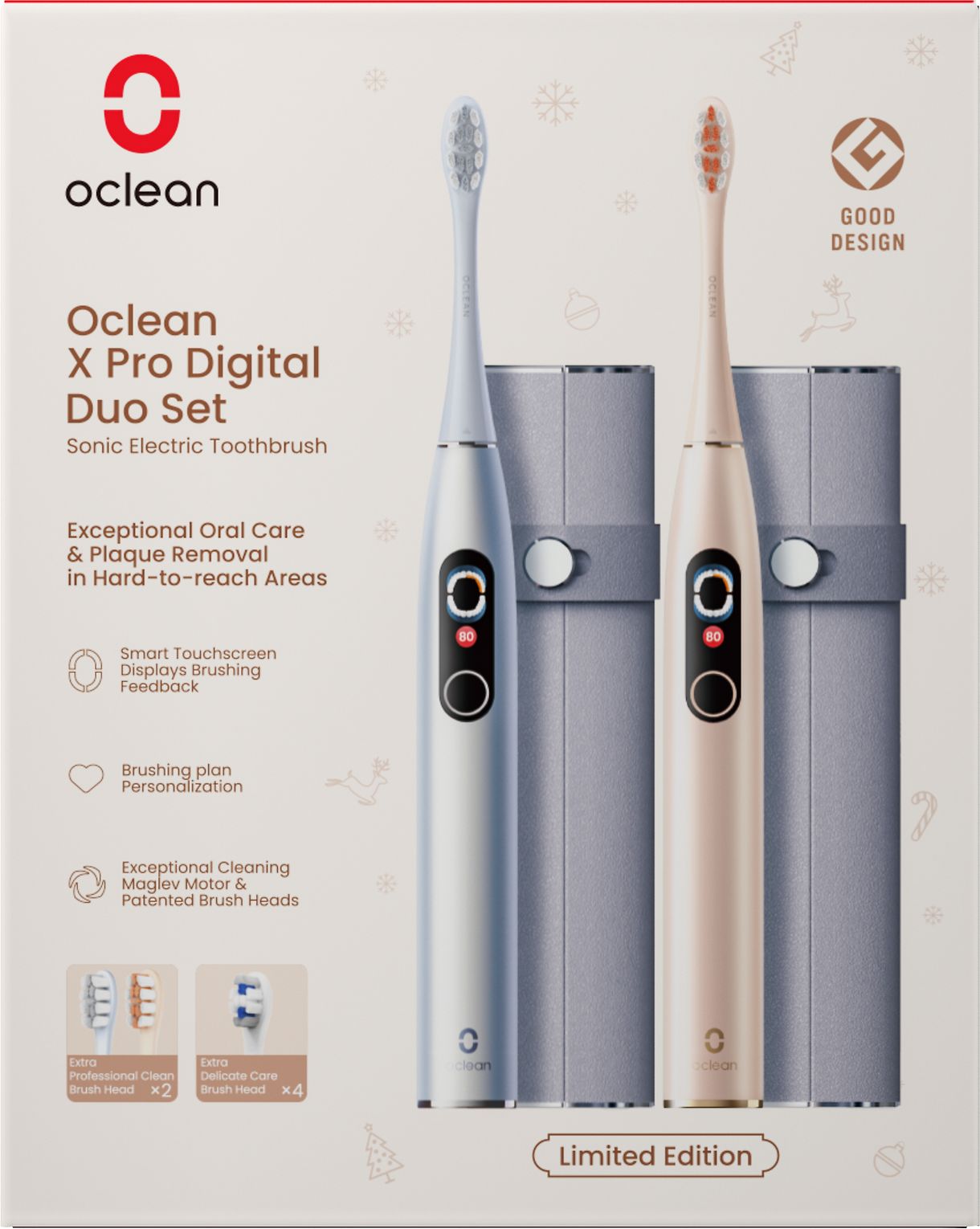 Oclean X Pro Digital Duo Set Limited Edition -sähköhammasharja, hopea / kulta – Verkkokauppa.com