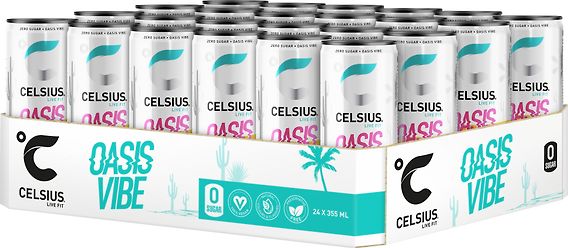 Celsius Oasis Vibe -energiajuoma, 355 ml, 24-pack – Verkkokauppa.com